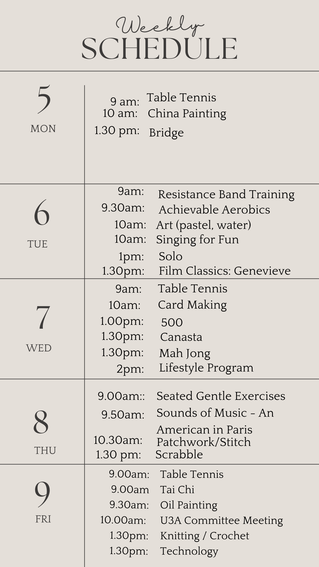 What's on Week Starting August 5th - U3A